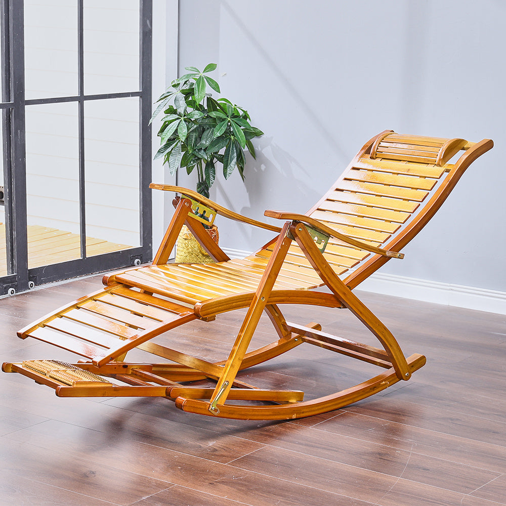 Bamboo Rocking Chair Foldable Recliner Bamboo Chair Natural Wood