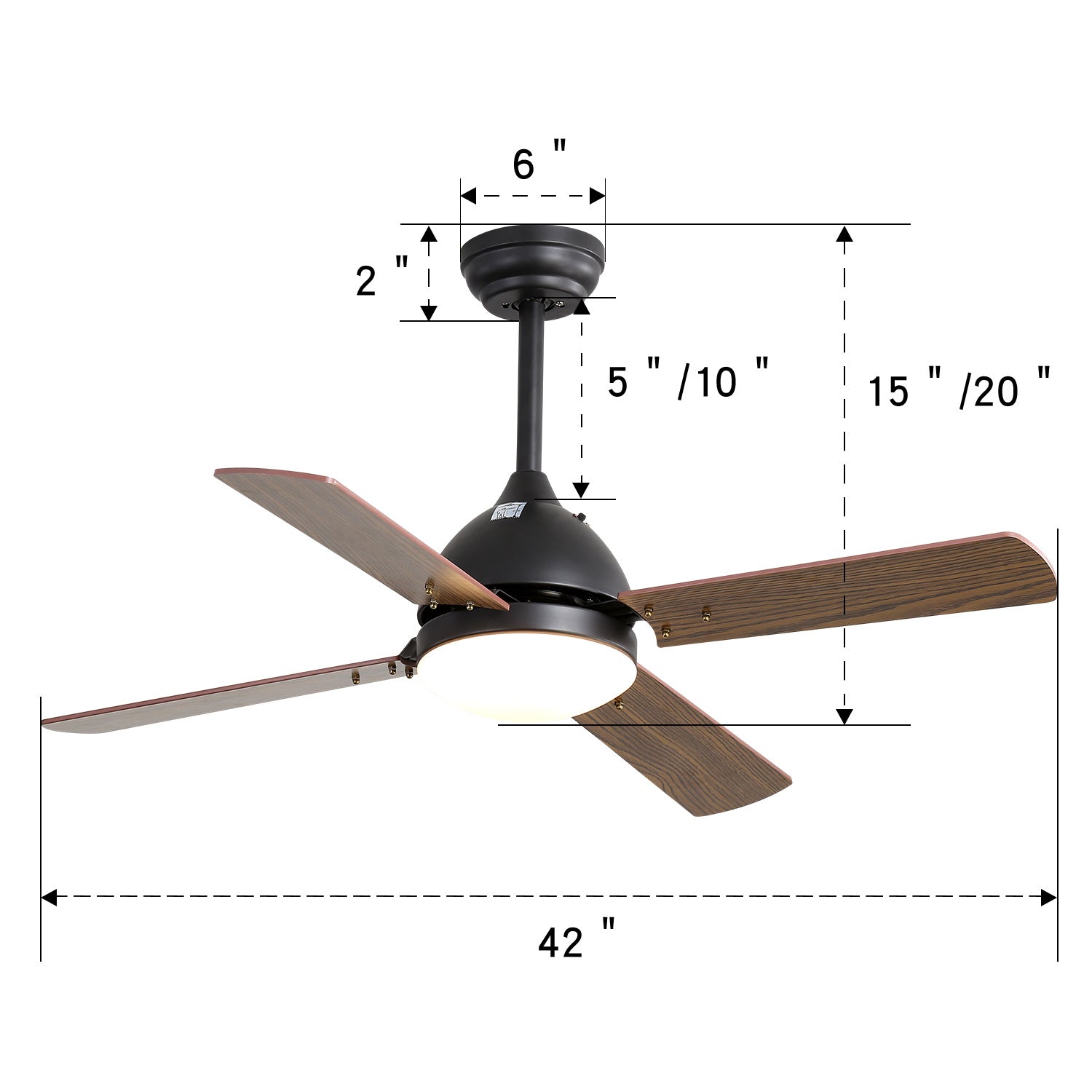 42 Inch Brown Ceiling Fan with LED Light Kit, 4 Blades and Remote Cont ...