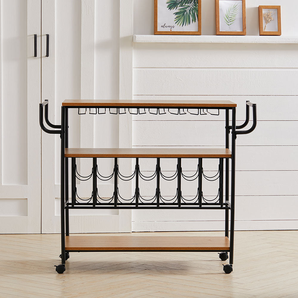 3 Tier Kitchen Drinks Trolley with Wine Bottle Storage Rack Wheeled ...