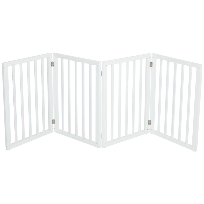 Foldable Wood Pet Free Standing Indoor Gate White 4 Panels – Bathroom Deco