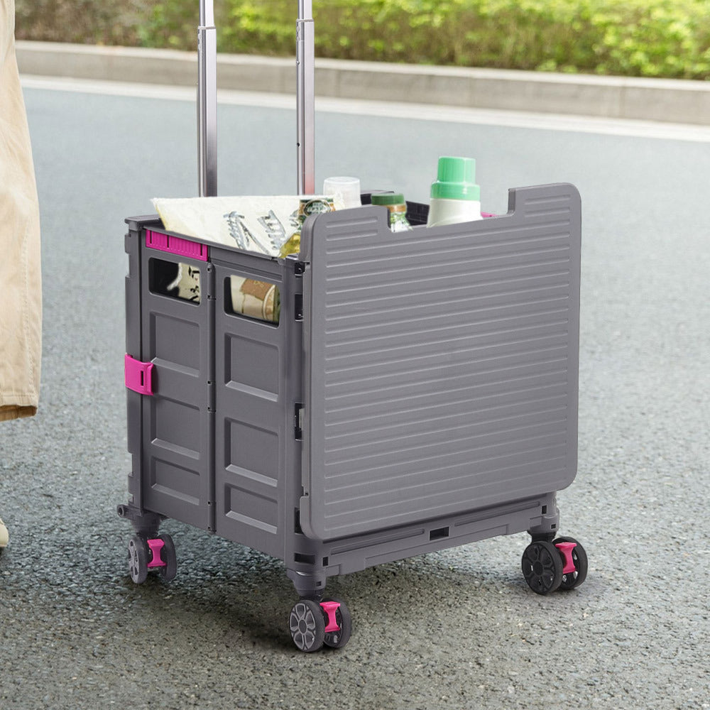 Grey 55L Collapsible Rolling Utility Crate with Magnetic Lid and Adjus ...