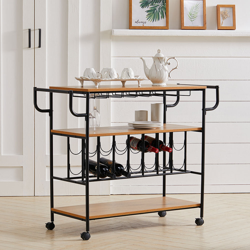 3 Tier Kitchen Drinks Trolley with Wine Bottle Storage Rack Wheeled ...