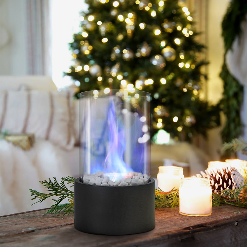 Round Bio Ethanol Tabletop Fireplace with Flame Guard – Bathroom Deco