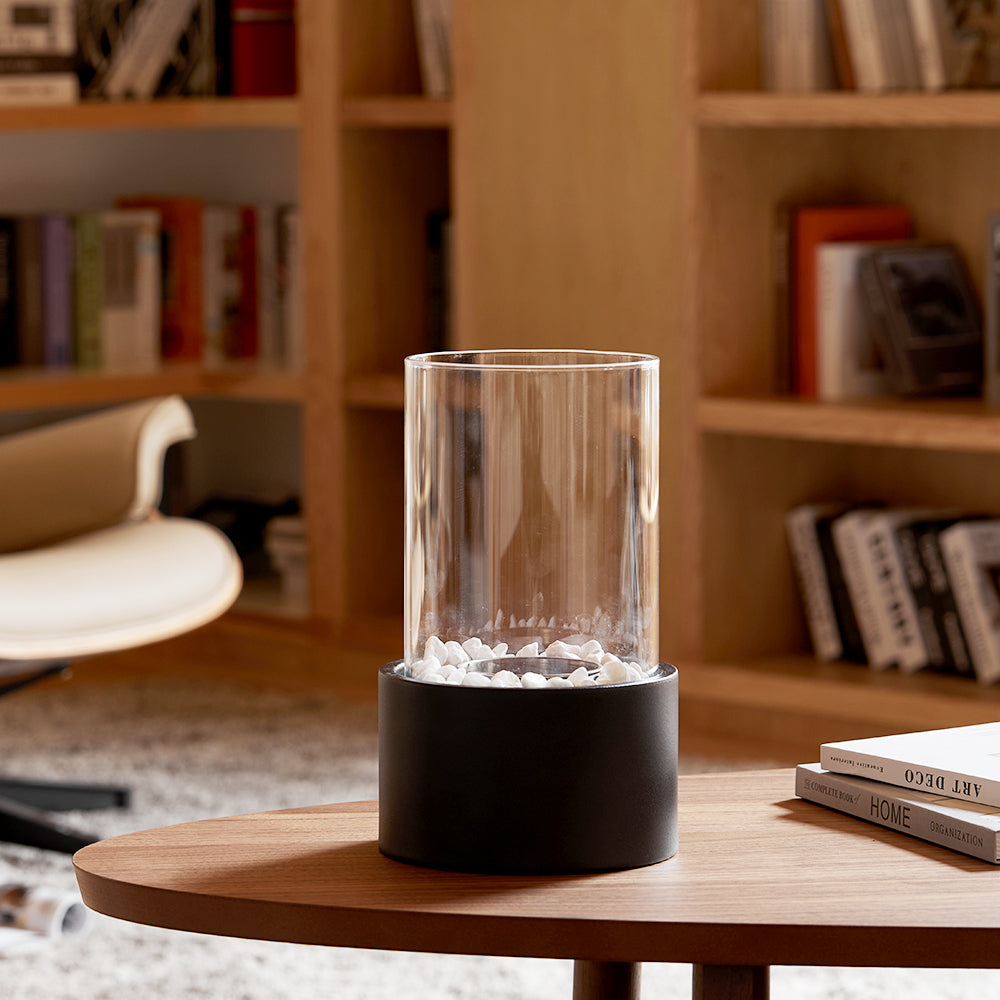 Round Bio Ethanol Tabletop Fireplace with Flame Guard – Bathroom Deco