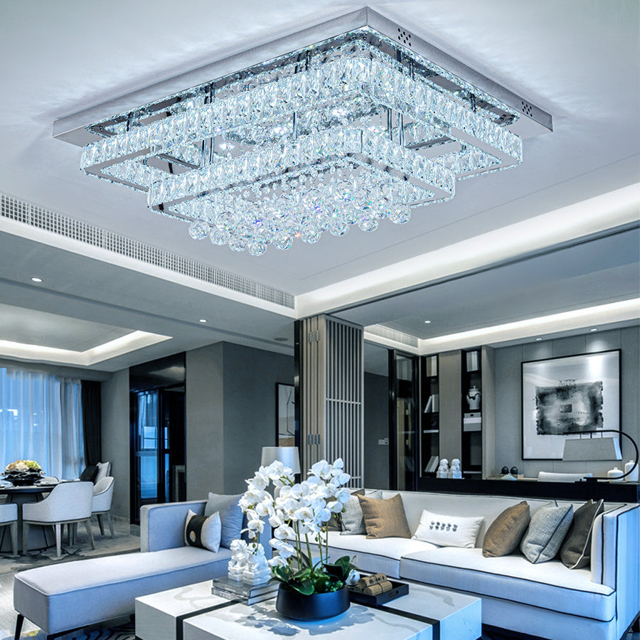 Modern Crystal LED Flush Mount Ceiling Light Fixture 80x60x20CM ...