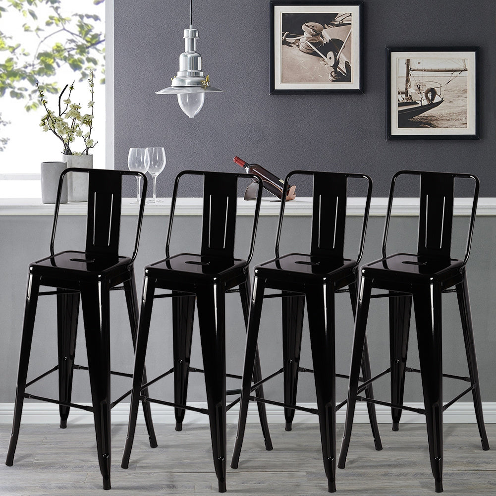 Set of 4 Metal Frame High Bar Stool Black – Bathroom Deco