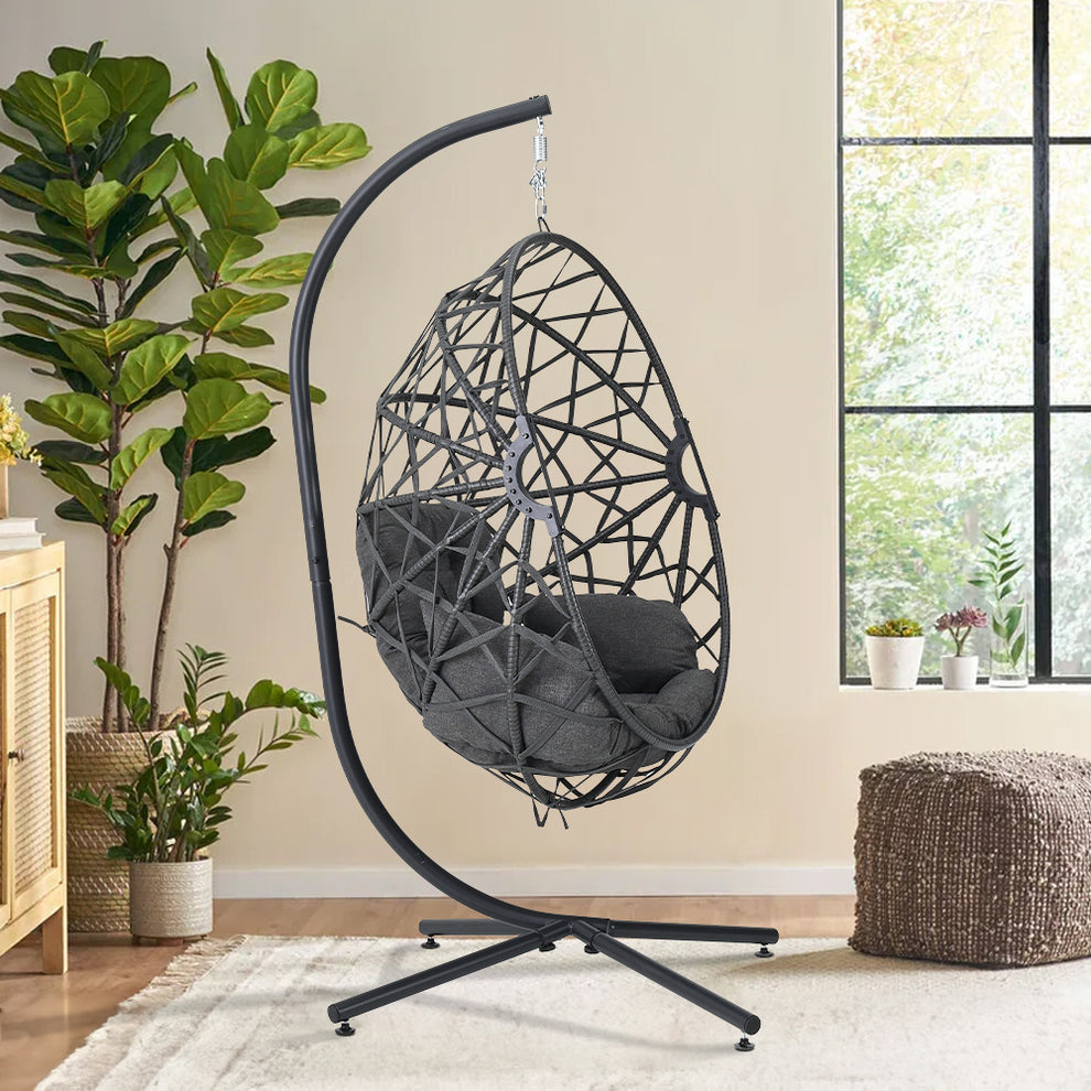 Woven Outdoor Egg Chair with Stand and Cushion – Bathroom Deco