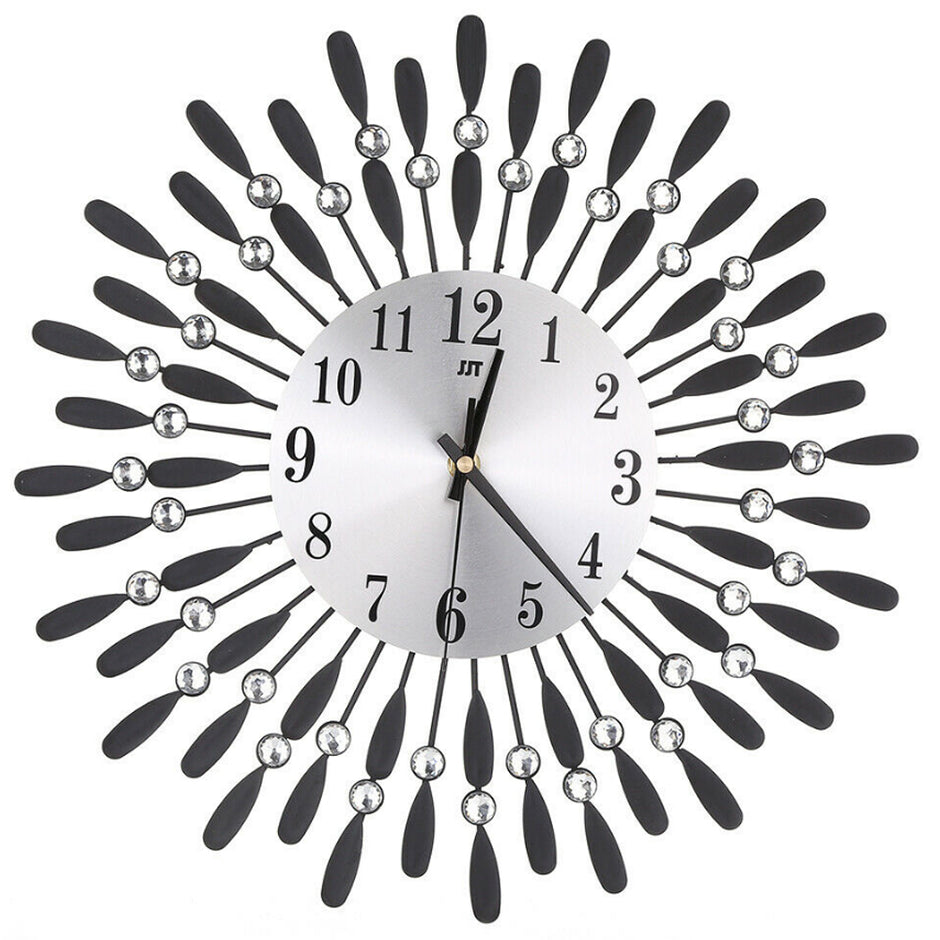 Black 3D Silent Drop Shape Metal Wall Clock with Crystal – Bathroom Deco
