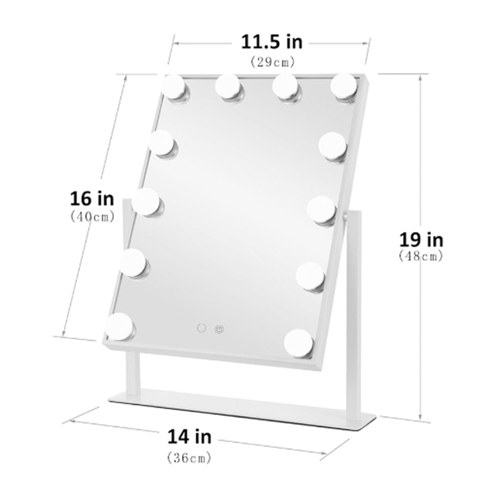 Rotary Makeup Mirror Standing LED Lighted Mirror 36x48cm – Bathroom Deco