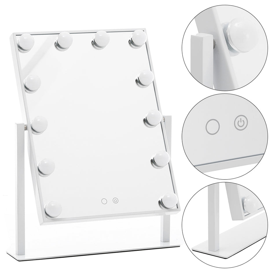 Rotary Makeup Mirror Standing LED Lighted Mirror 36x48cm – Bathroom Deco