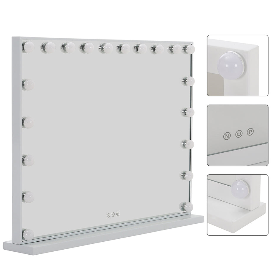 LED Lights Rectangular Makeup Mirror with Base 80x62cm – Bathroom Deco