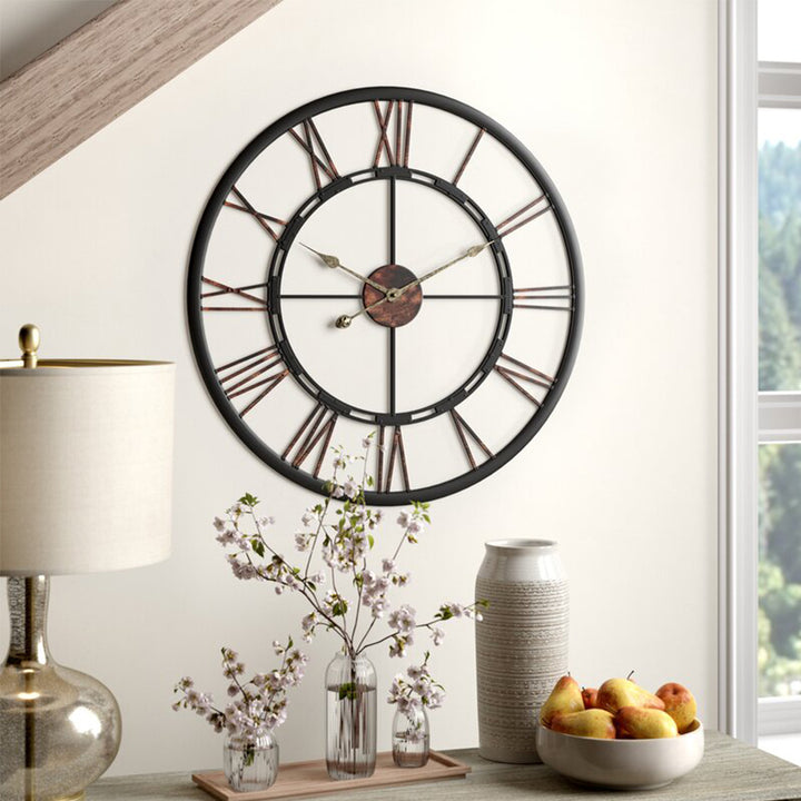 Black 60CM Metal Roman Numerals Wall Clock – Bathroom Deco
