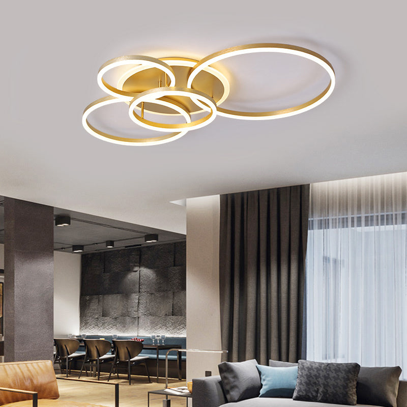 Modern Round LED Chandelier Ceiling Light 5 Circle Cool White ...