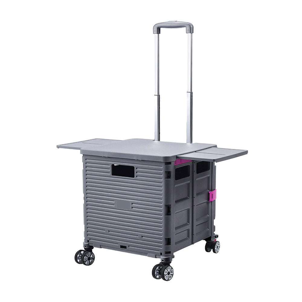 Grey 55L Collapsible Rolling Utility Crate with Magnetic Lid and Adjus ...