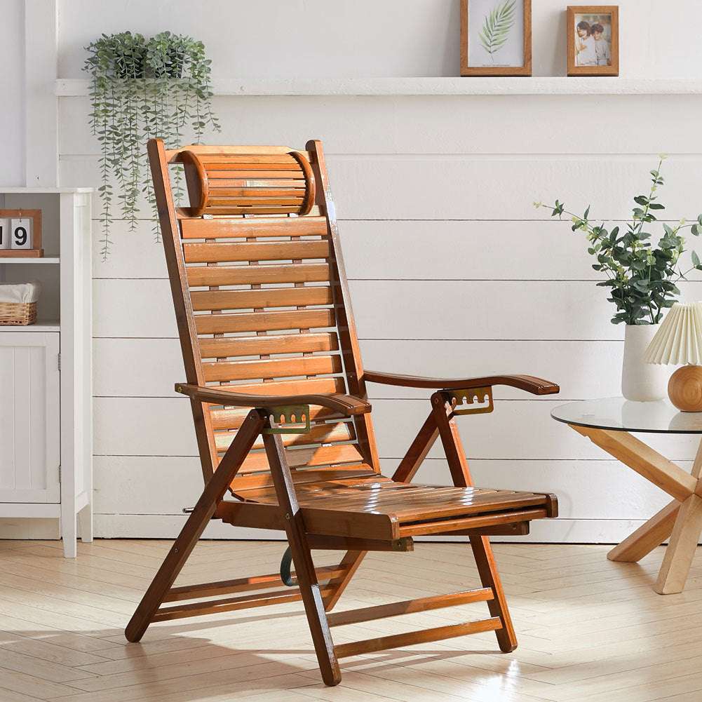 Bamboo Foldable Recliner Lounge Chair with Retractable Footrest ...