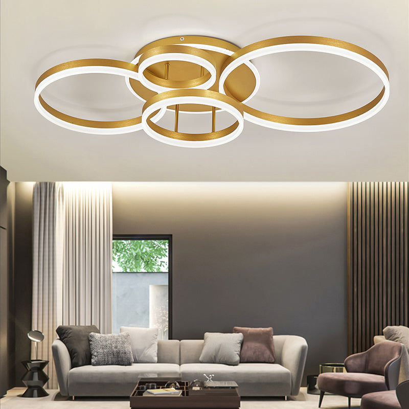 Modern Round LED Chandelier Ceiling Light 5 Circle Cool White ...