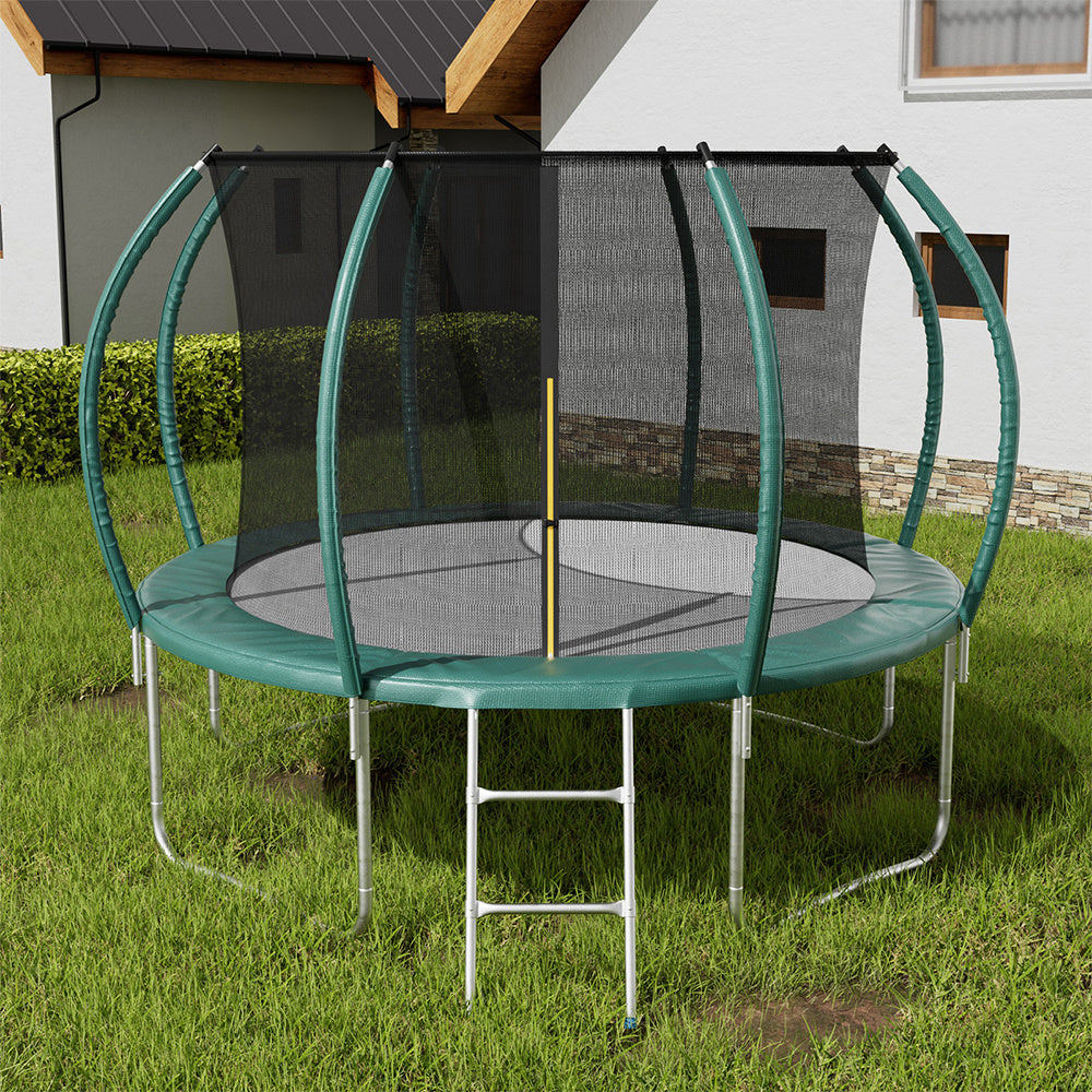 Dark Green 12FT Outdoor Enclosure Trampoline with Ladder – Bathroom Deco
