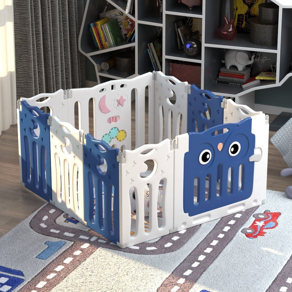 Kids Child Playpen Foldable Safety Gate Fence with Lock Blue 10 Panels ...
