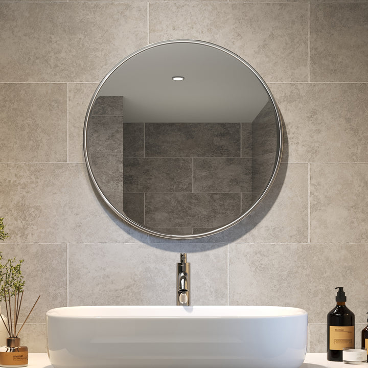 50cm Nordic White Framed Bathroom Mirror Round Wall Mounted Mirror ...